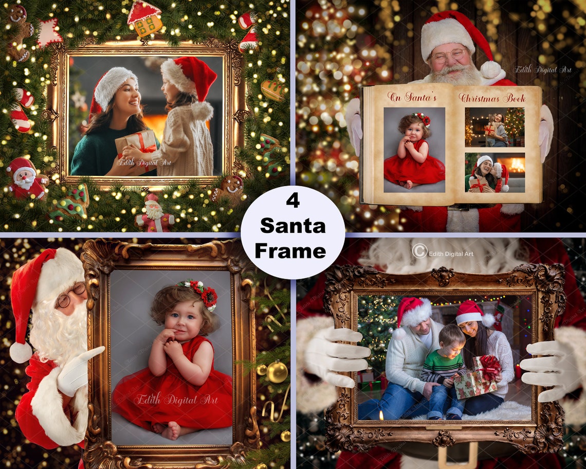 Santa Holding a Frame Photography Christmas Digital Backdrop - Etsy
