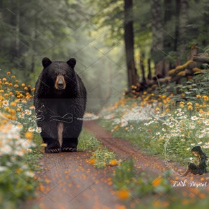 Spring Digital Backdrop, Bear Digital Background Photography, Summer ...