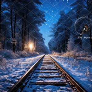 Snowy Train Tracks Digital Backdrop, Winter Snowy Train Tracks ...