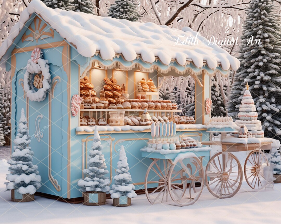 Christmas Digital Backdrop Gingerbread Cart, Background, Christmas ...
