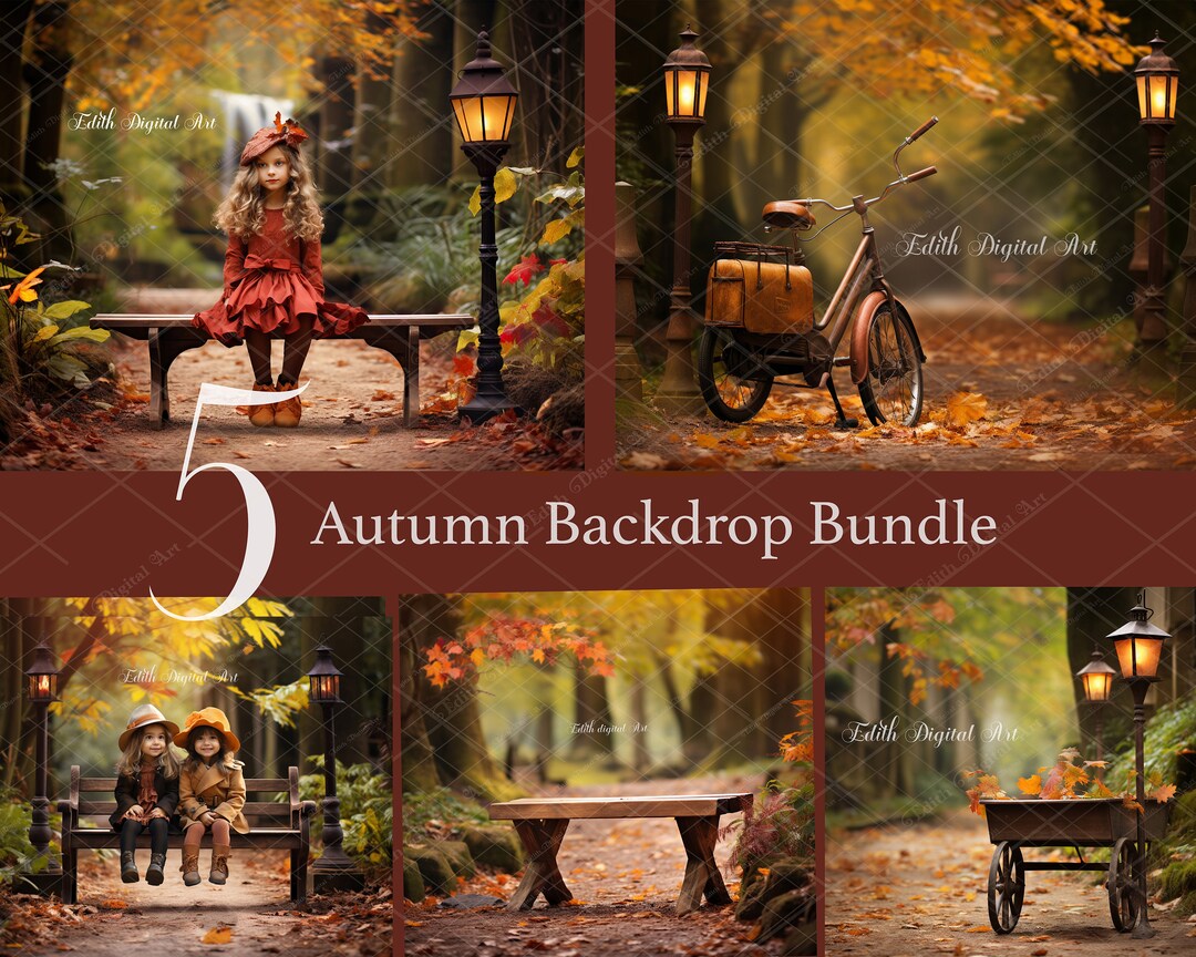 Fall Digital Backdrop Photography, Bundle of 5 Autumn Backdrops, Wooden ...