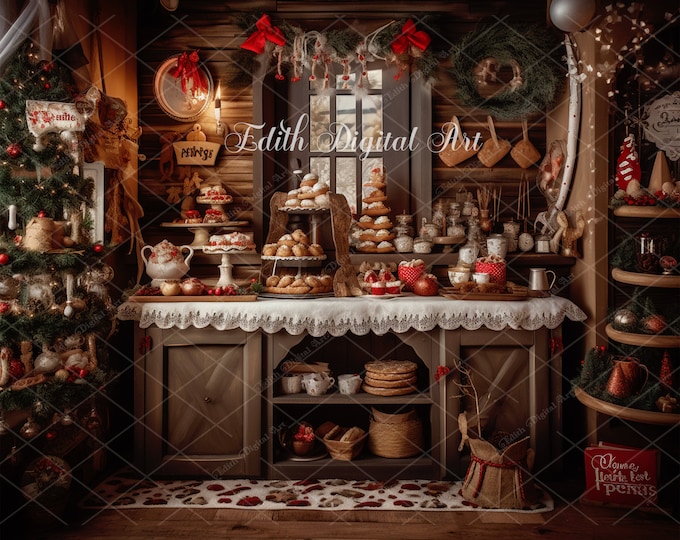 Artistic Christmas Digital Backdrop Christmas Kitchen, Painterly ...