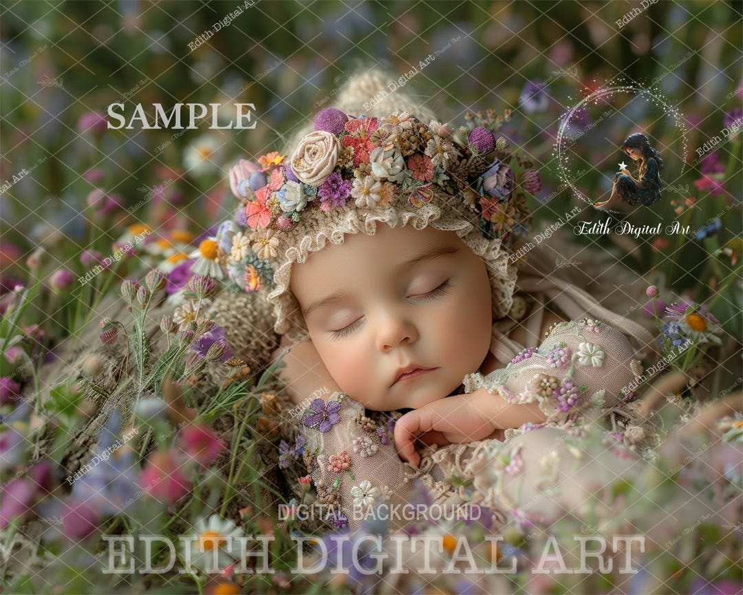 Spring Newborn Digital Backdrop, Baby Girl Photo Composite, Newborn ...