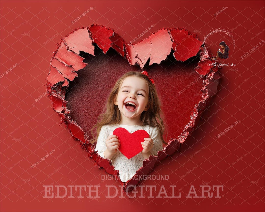 Heart Ripped Paper, Valentine's Day Digital Backdrop Photography, Pink ...