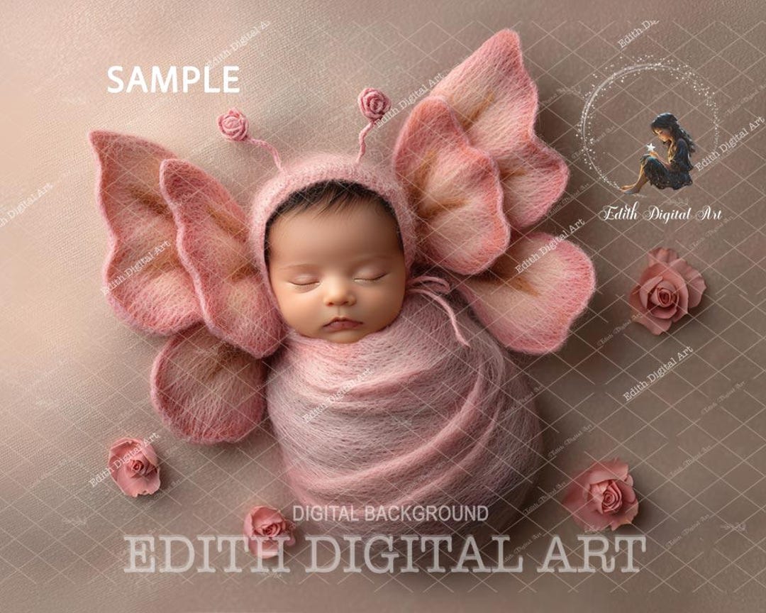 Spring Newborn Digital Background Photography, Pink Butterfly Digital ...