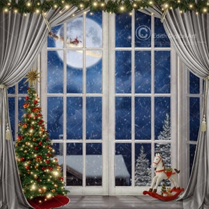 Christmas Digital Backdrop Background, Winter Christmas Window With ...