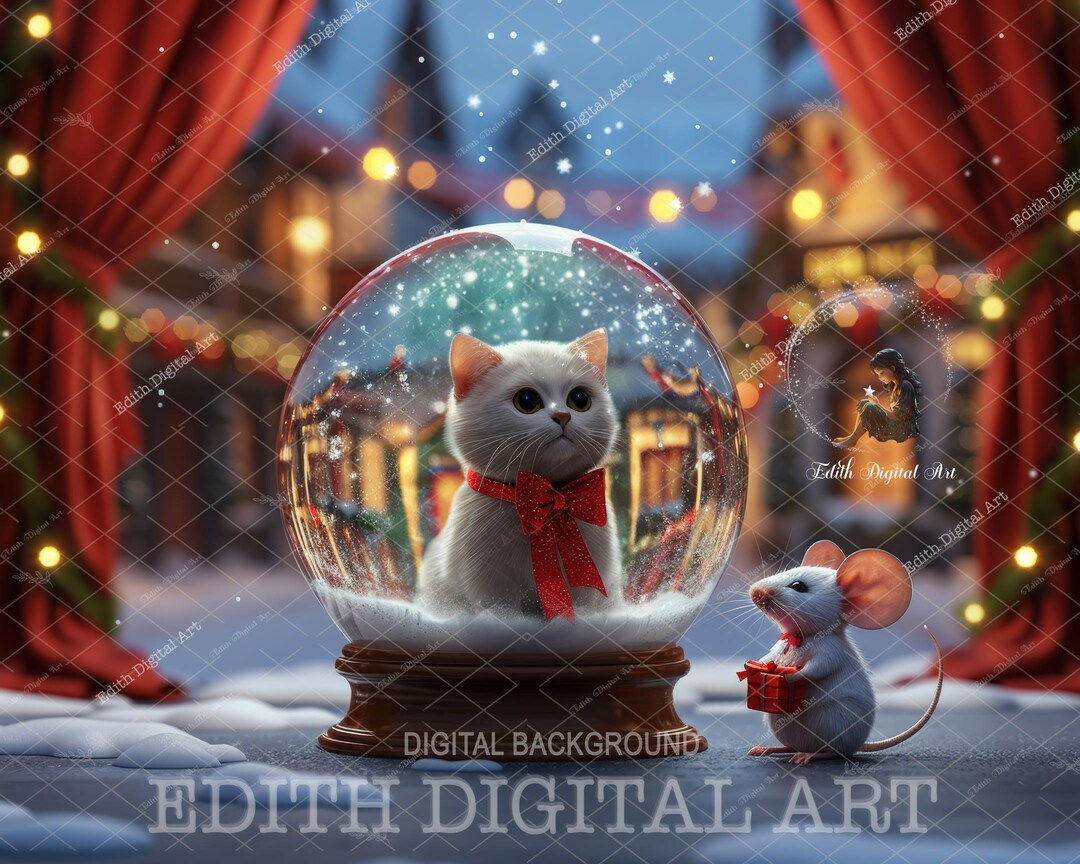 Christmas Digital Backdrop, Cat Lovers, Cat Composite, Christmas Cat ...