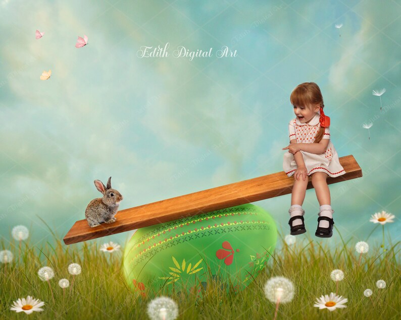 Easter Bunny Digital Backdrop Easter Egg Background - Etsy