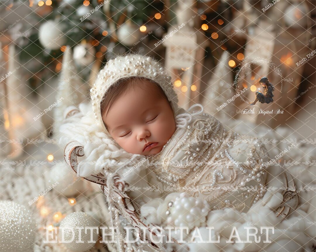 Newborn Digital Background Photography, Newborn Face Insert, White Xmas ...