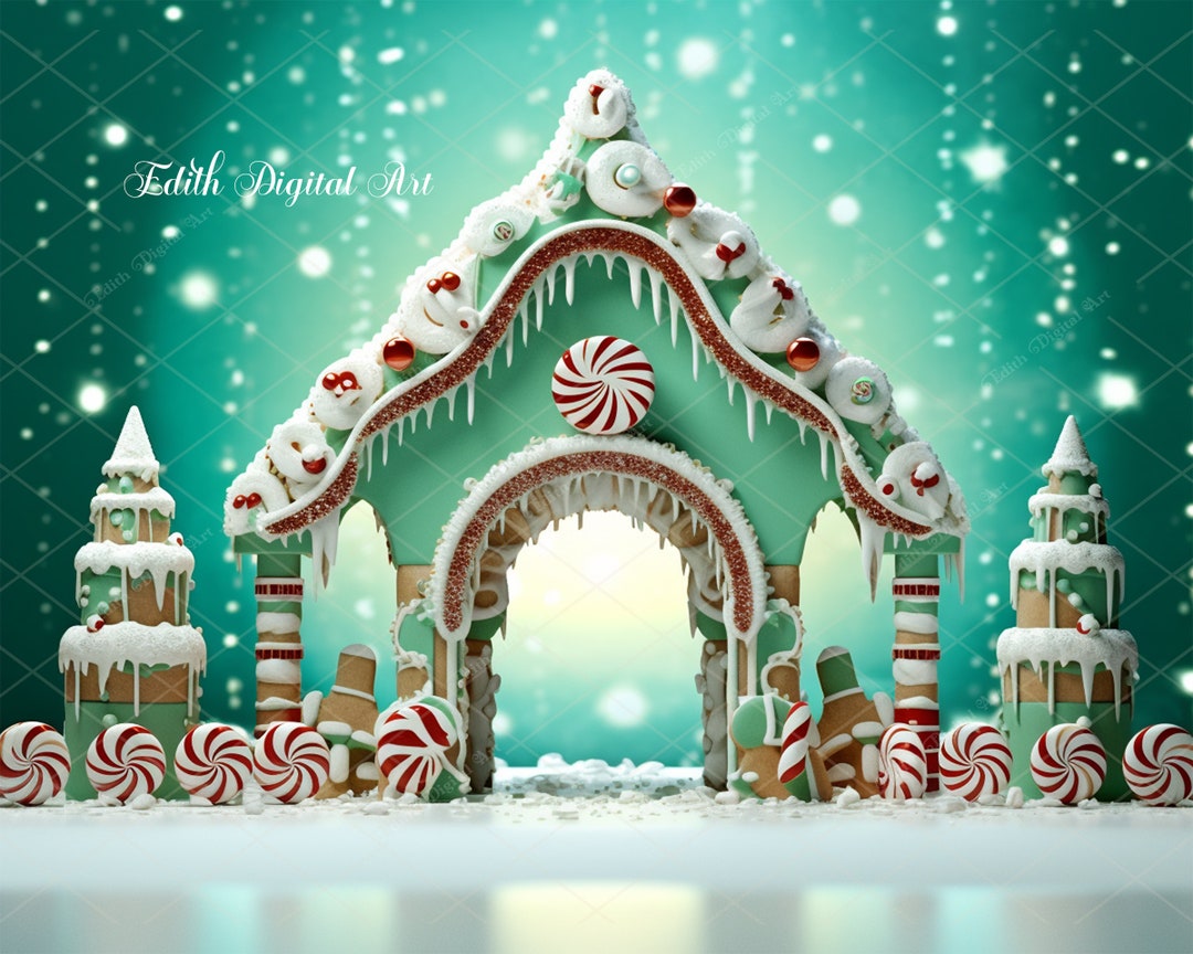 Green Peppermint Arch, Christmas Digital Backdrop, Holiday Background ...