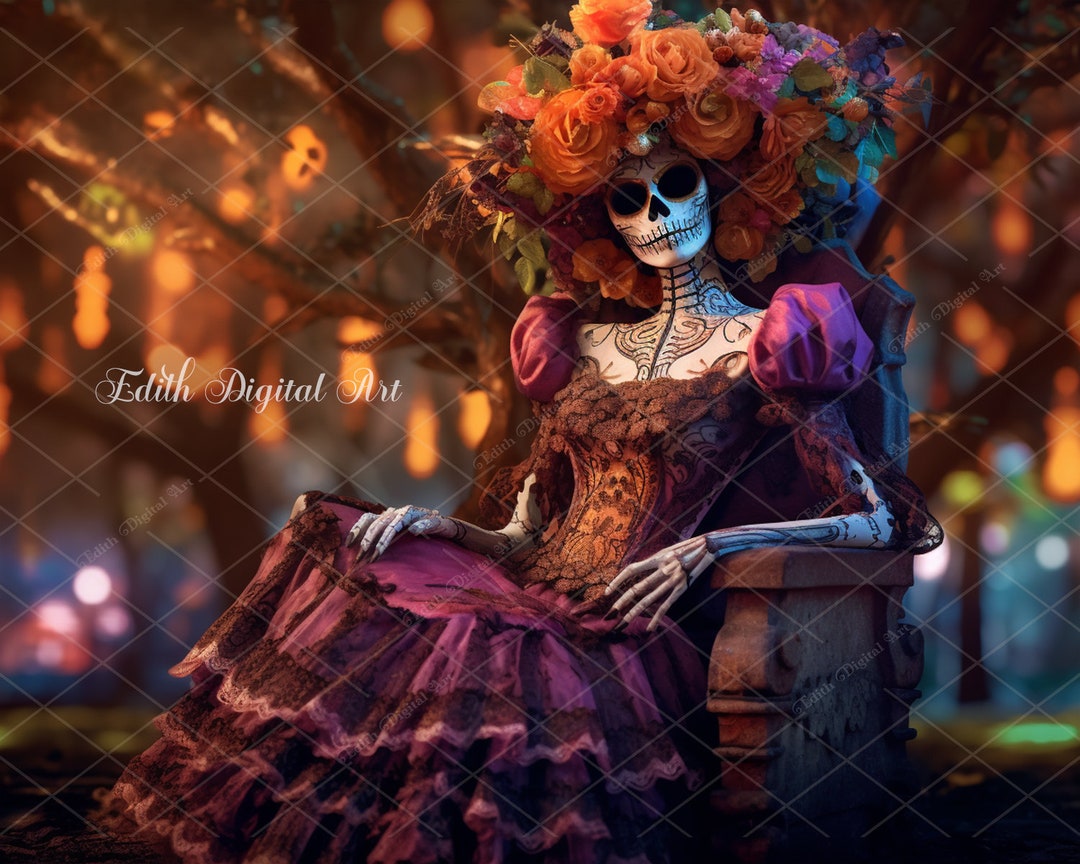 Halloween Digital Background Catrina Portrait Backdrop - Etsy