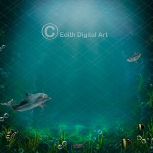 Dolphin in Ocean Digital Backdrop, for Mermaid Background Scene ...