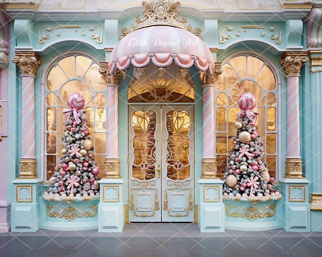 Christmas Digital Backdrop Photography, Candycane Shop Overlay ...
