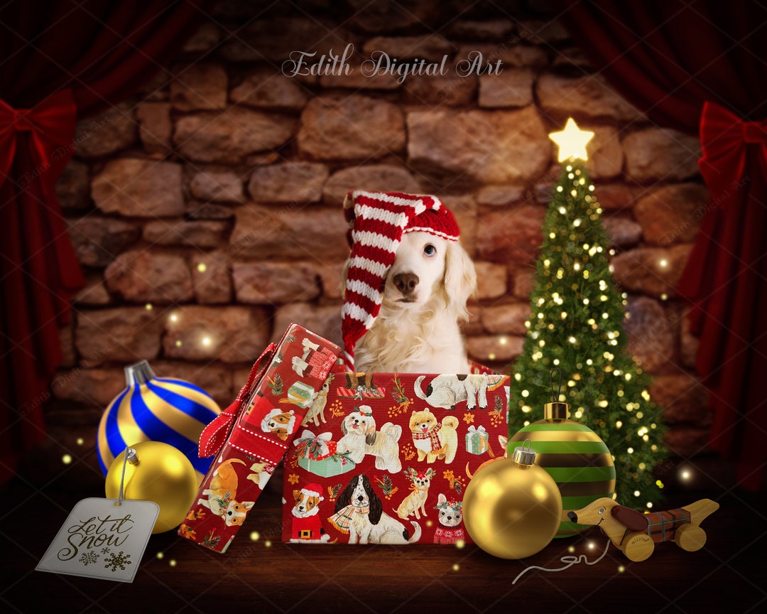 Christmas Digital Backdrop, Christmas Dog Photography, Pet Digital ...