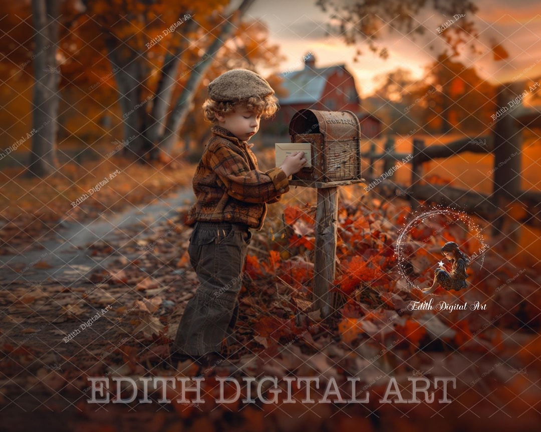 Fall Red Farm Ranch Backdrop Photography Red Barn Road, Vintage Mailbox ...