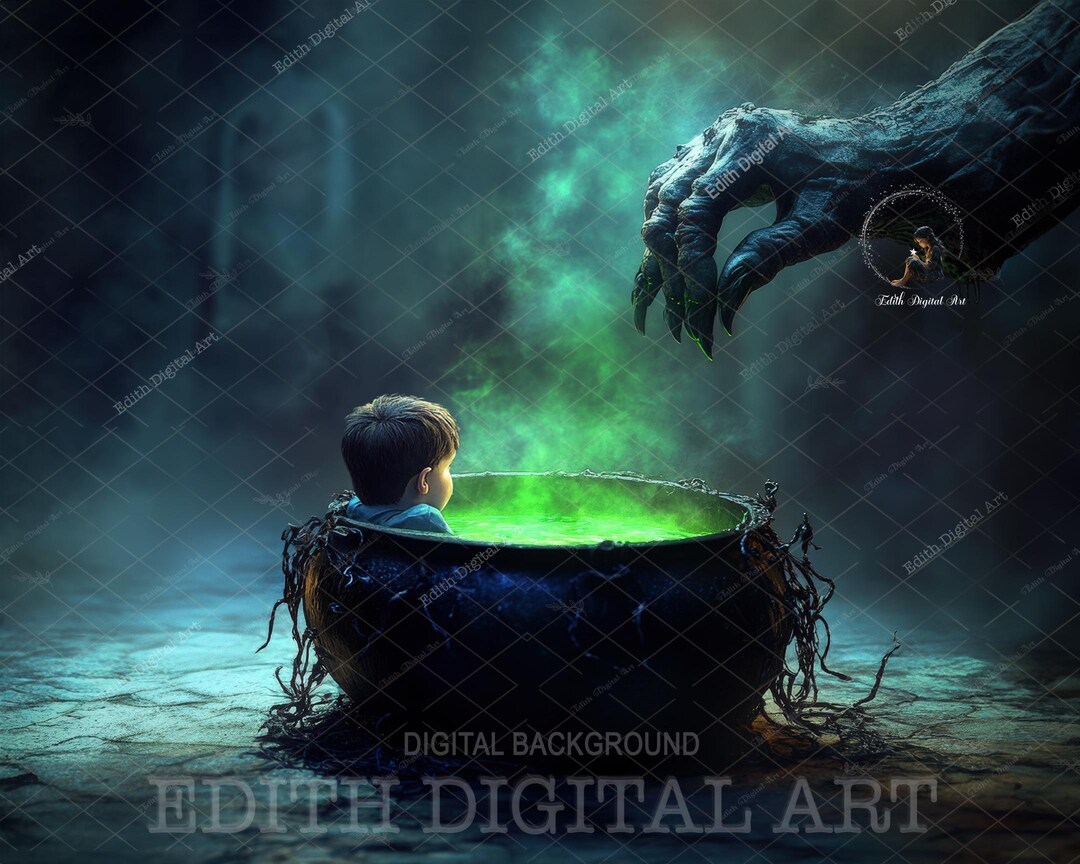 Halloween Digital Backdrop Composite, Witch Cauldron Digital Background ...