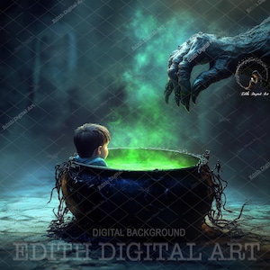 Halloween Digital Backdrop Composite, Witch Cauldron Digital Background ...