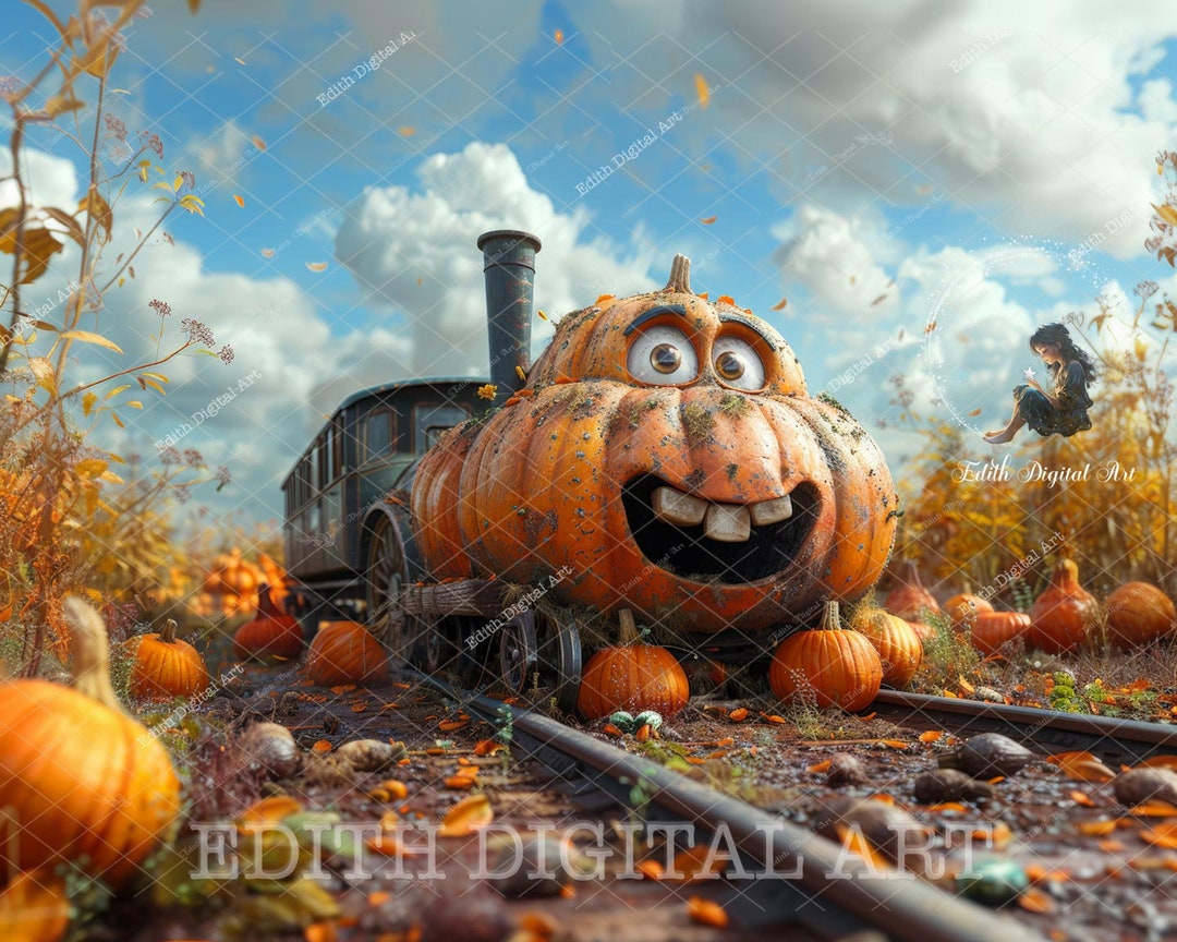 Fun Pumpkin Train Digital Backdrop Photography, Autumn Pumpkin Patch ...