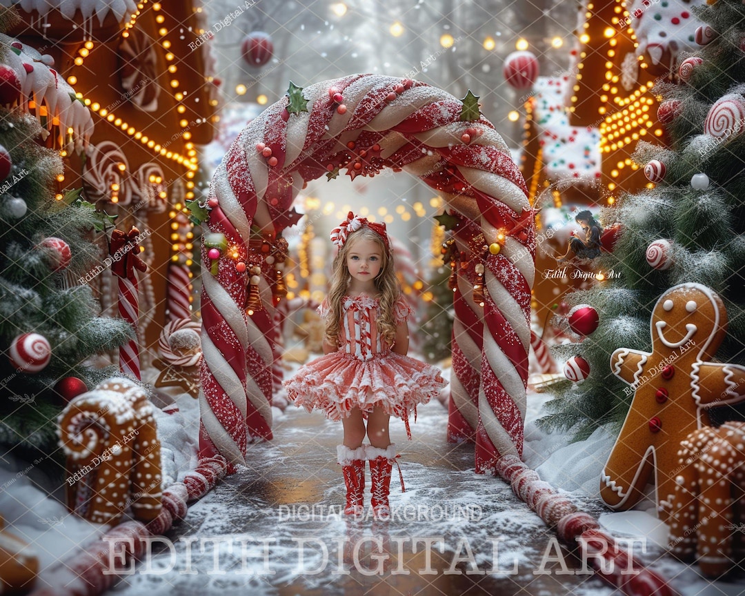 Candy Cane Arch Backdrop Digital Photography, Festive Gingerbread Path ...