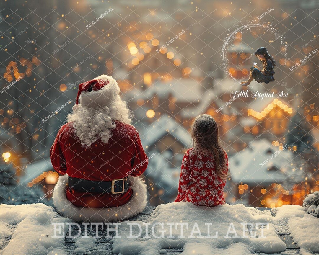 Santa Digital Backdrop, Christmas Background Composite, Snow Rooftop ...