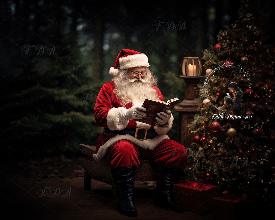 Santa Reading A Christmas Book Near to A Christmas Tree on Enchanted ...