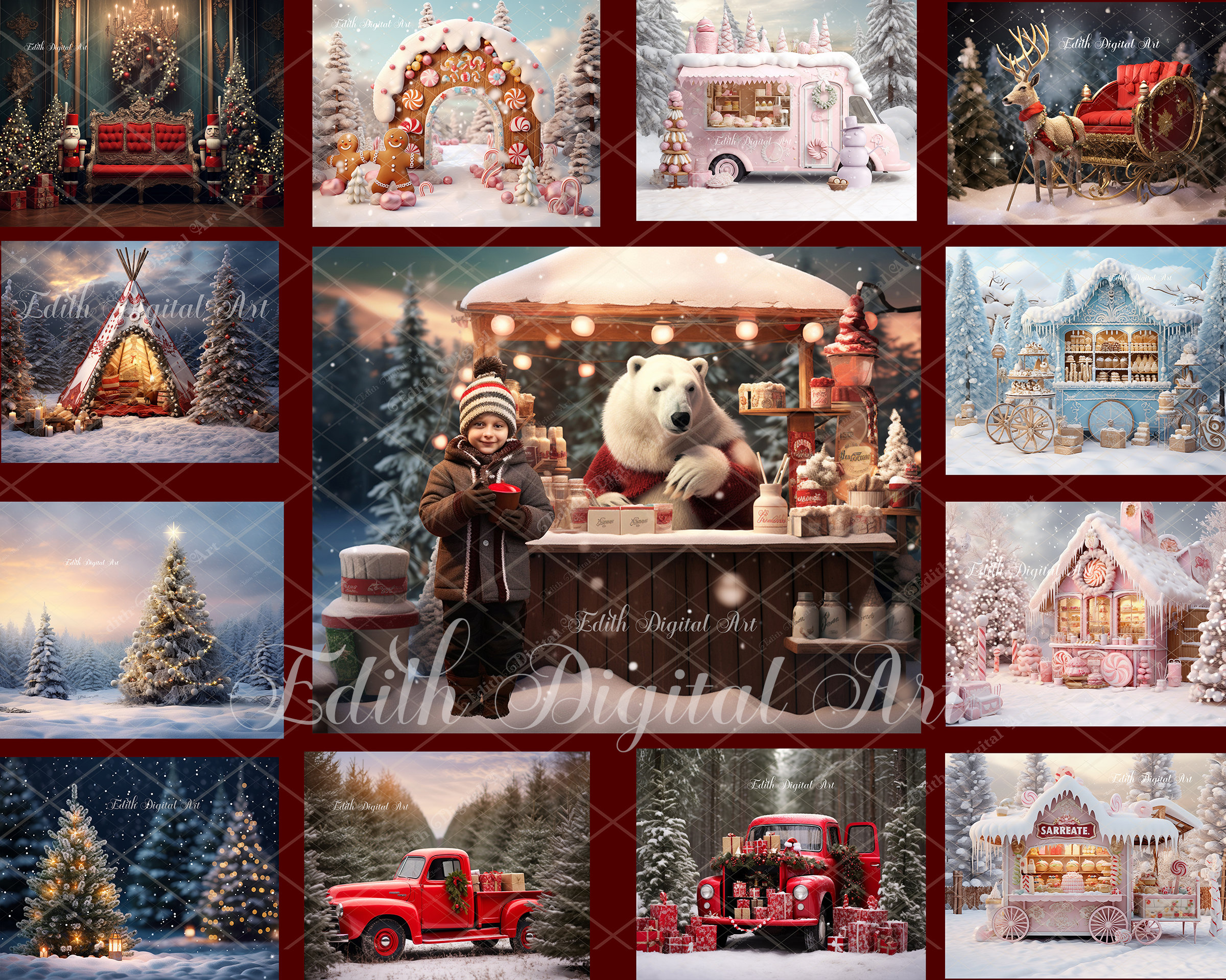 80 Christmas Digital Backdrops for Photography Composite, Xmas Bundle ...