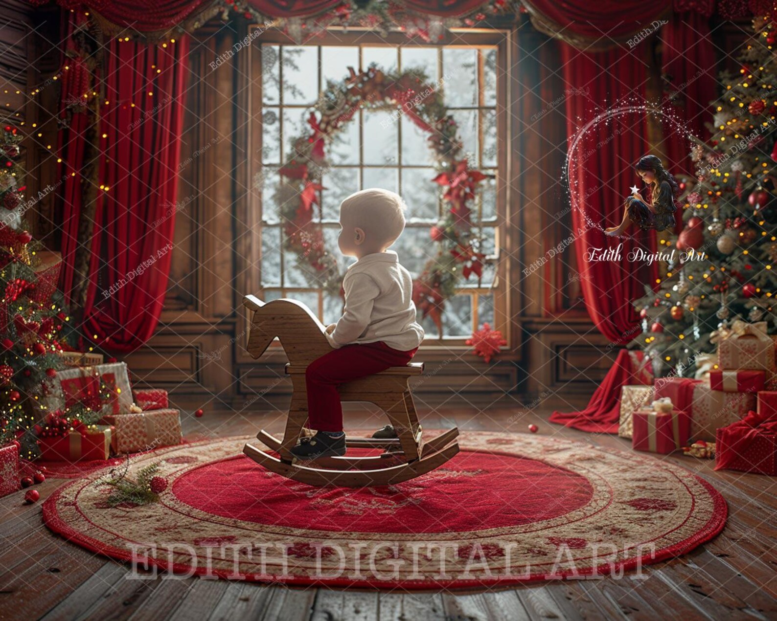 Magical Christmas Digital Backdrop, Christmas Horse Christmas Digital ...