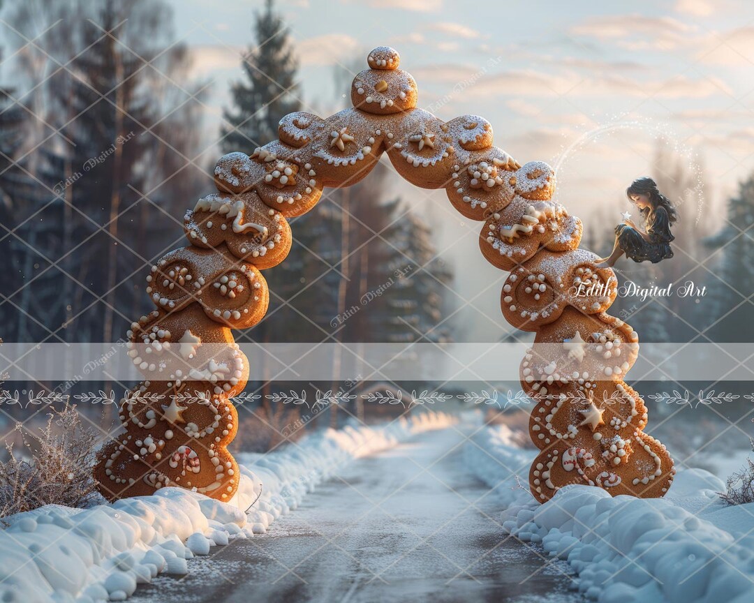 Gingerbread Archway Digital Backdrop, Digital Christmas Background ...