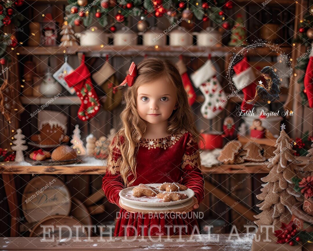 Christmas Kitchen Digital Backdrop Photography Portrait, Vintage ...