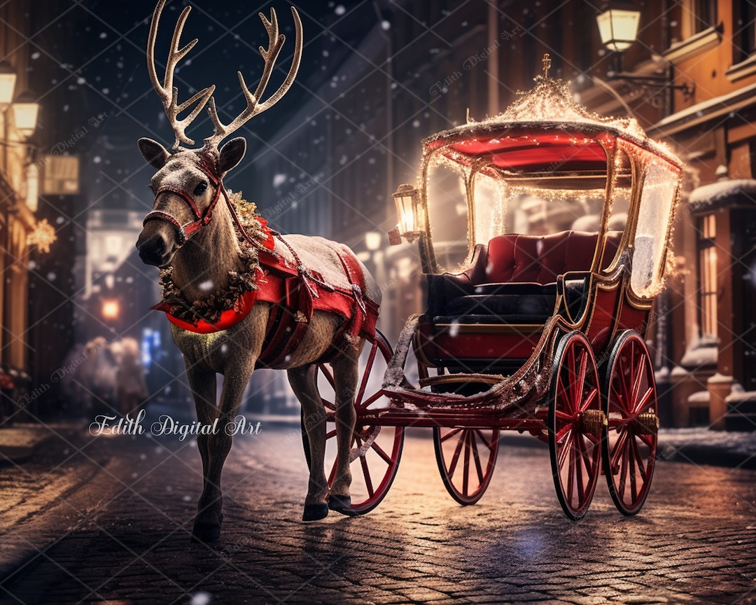 Christmas Santa's Carriage Backdrop, Holyday Magic Scene of Santa ...