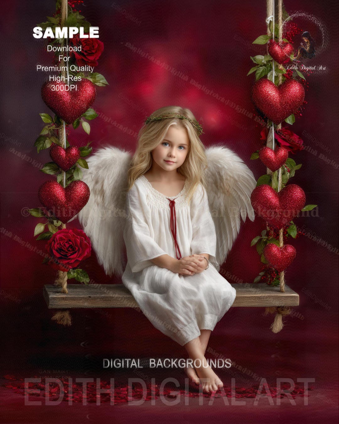 Valentine Digital Backdrop Photography, Red Heart Swing Photo Prop ...
