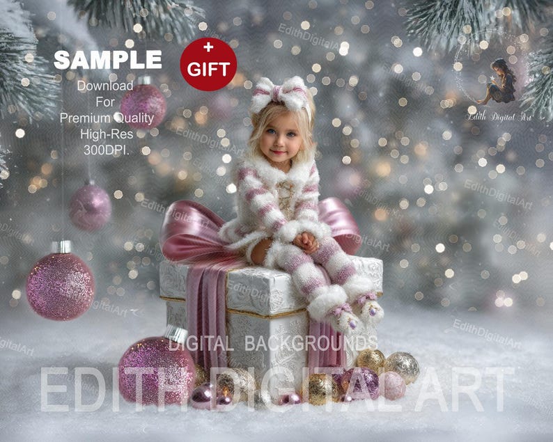 Pink Christmas Backdrop Photography. Gift Box Digital Photo Prop, Fine ...