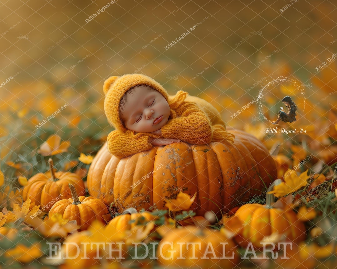 Fall Digital Newborn Background Photography, Newborn Pumpkin Scene ...