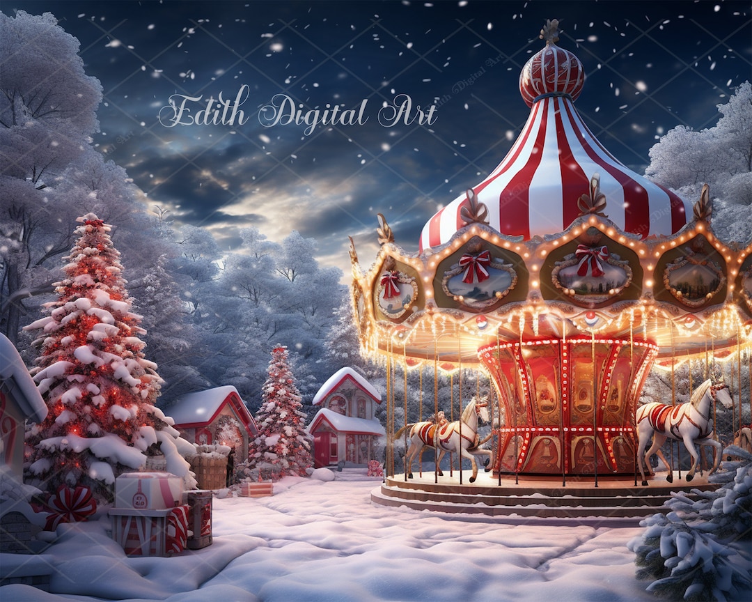 Christmas Digital Backdrop, Christmas Carousel Digital Backdrop ...
