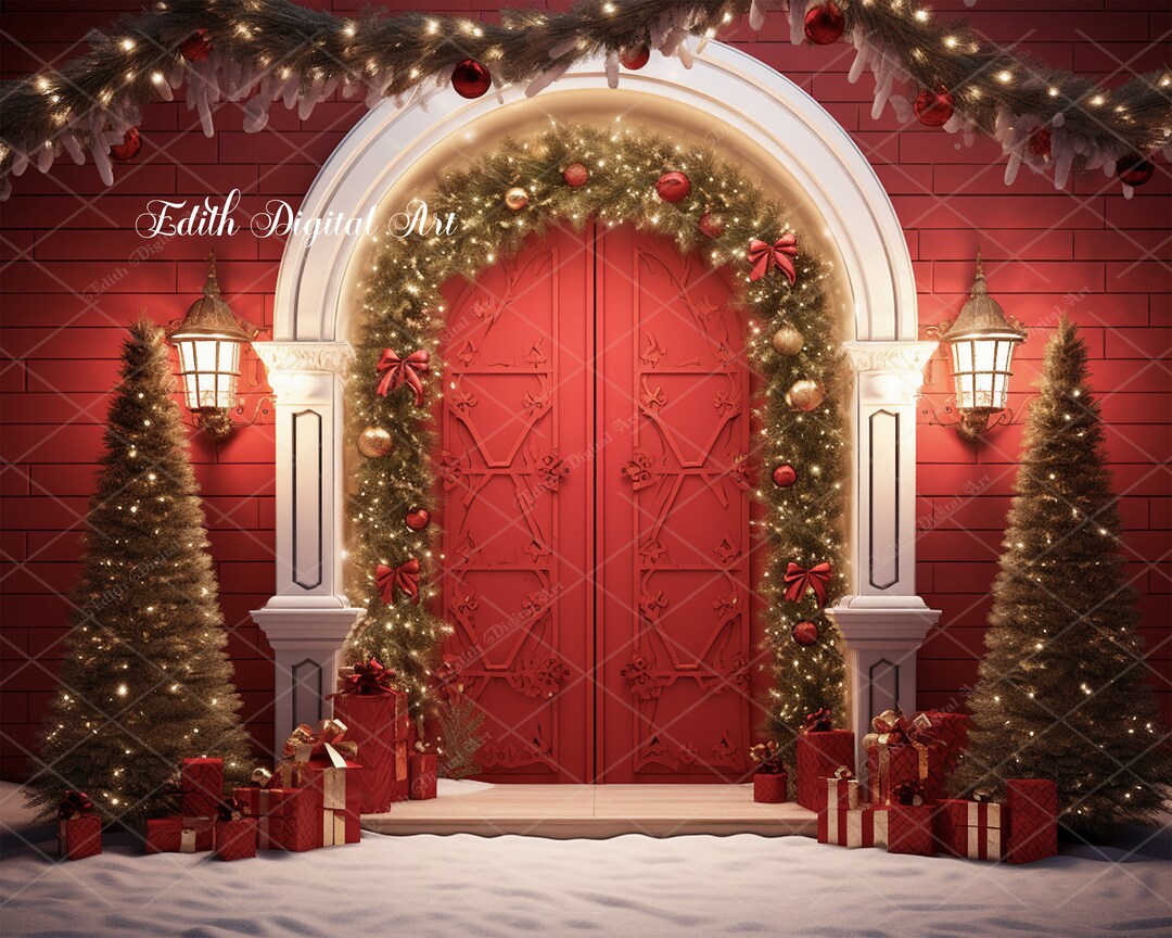 Christmas Digital Backdrop Photography Composite, Christmas Arched Door ...
