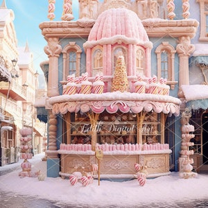 Christmas Digital Backdrop Photography, Candycane Shop Overlay ...