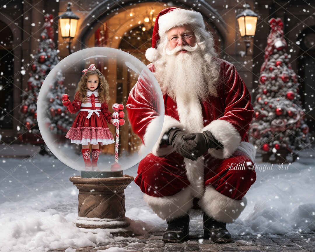 Santa With Snow Globe Christmas Digital Background, Snowglobe Christmas ...
