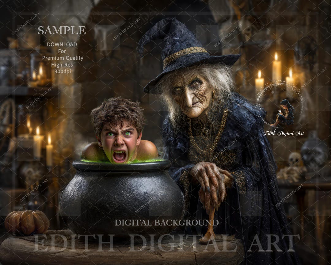 Fun Halloween Backdrop Composite, Witch Cauldron Digital Background ...