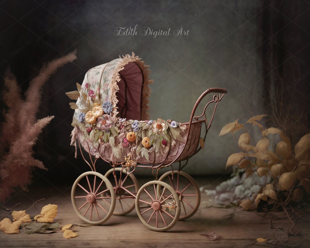 Newborn Digital Floral Stroller, Newborn Background, Floral Baby ...