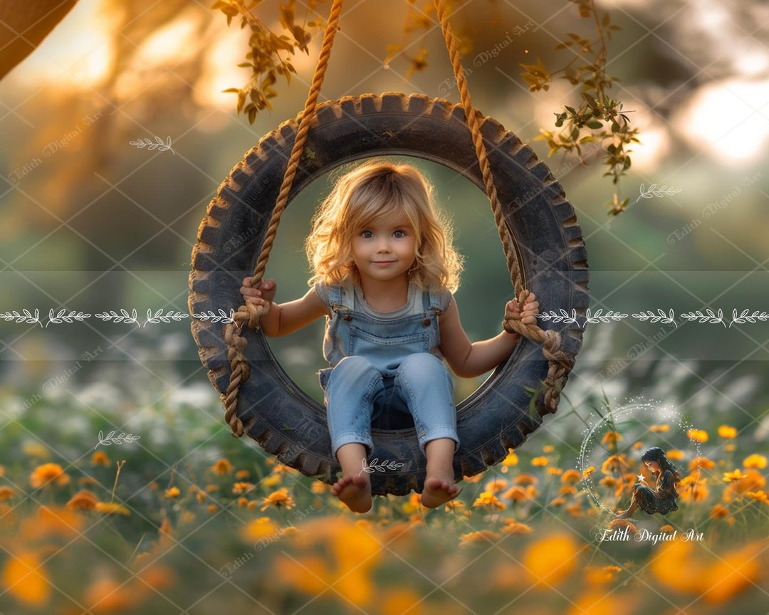 Spring Digital Background Photography Composite, Swing Blooms Meadow ...
