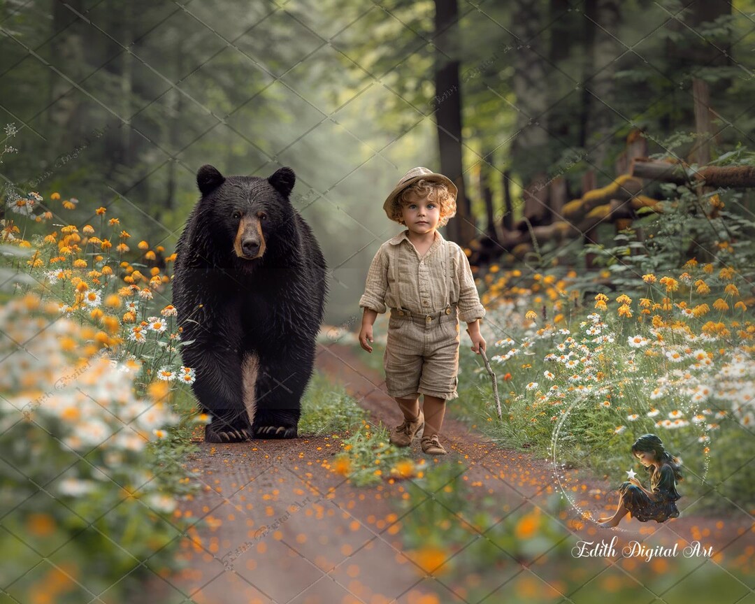 Spring Digital Backdrop, Bear Digital Background Photography, Summer ...