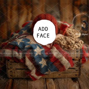 Newborn Face Insert Digital Backdrop, US Flag Baby Add Face Background ...