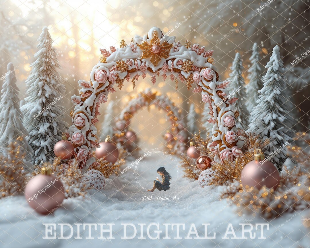 Gingerbread Arch Background Photography, Snowy Candyland Archway, Snow ...