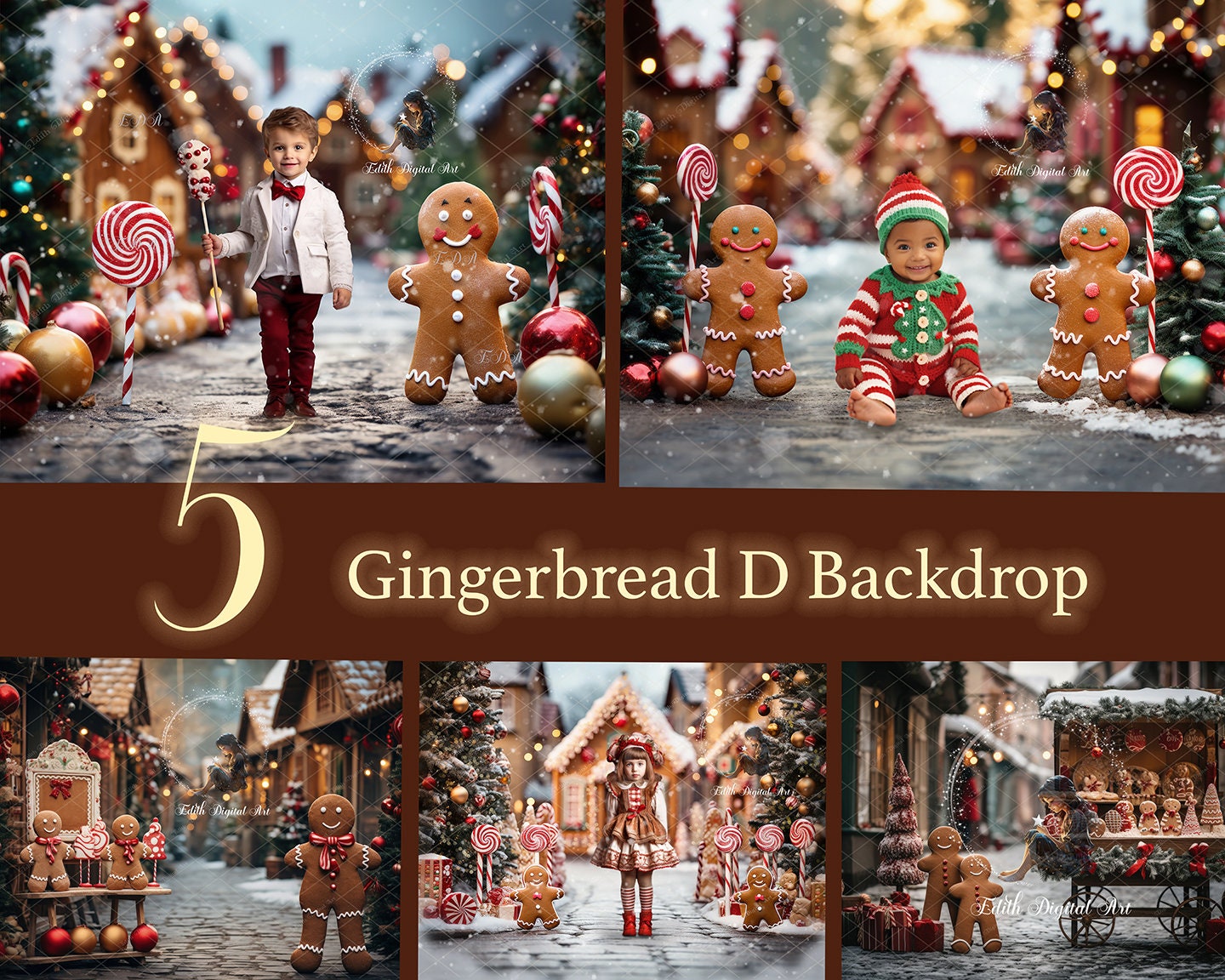 5 Christmas Gingerbread Backgrounds Photography, Christmas Digital ...