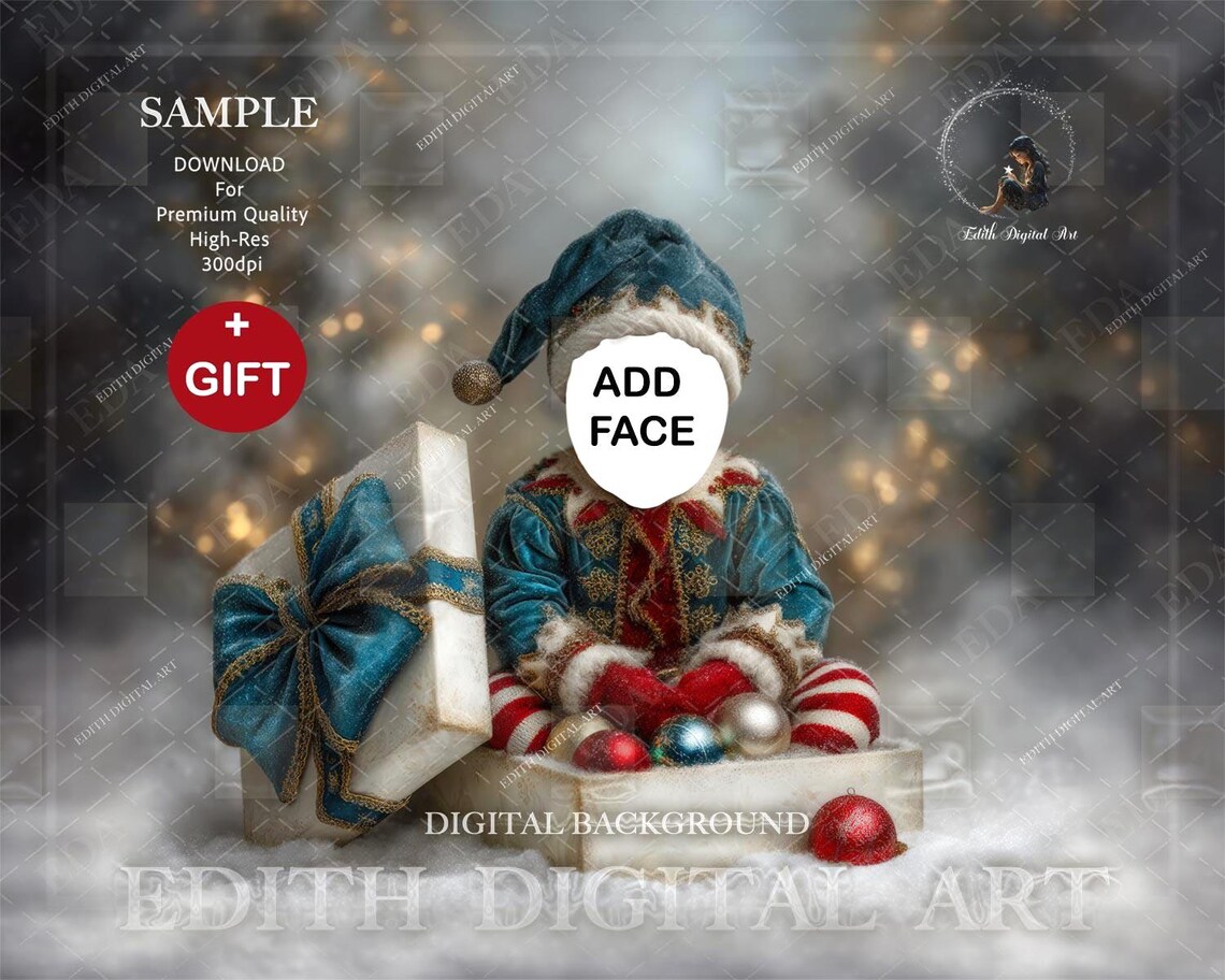 Elf Face Insert Digital Christmas Backdrop for Toddler Composites, Xmas ...