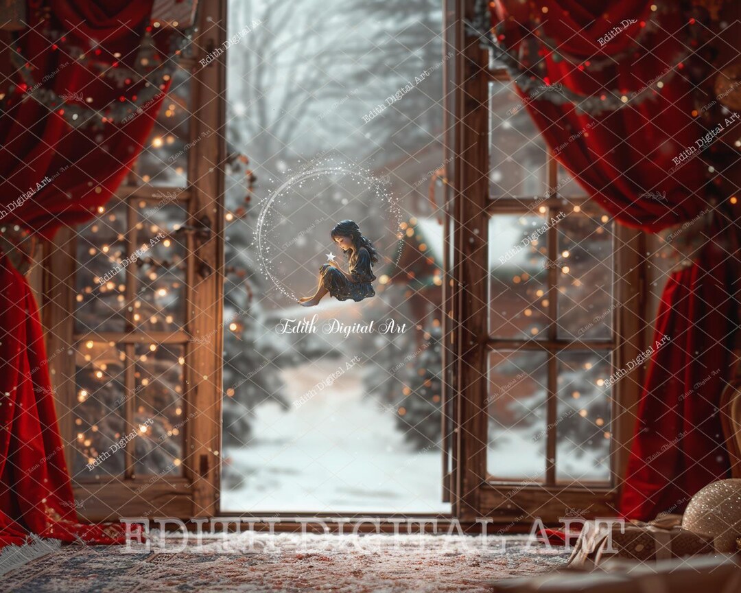 Christmas Window Digital Backdrop Photography, Xmas Room, Holidays ...