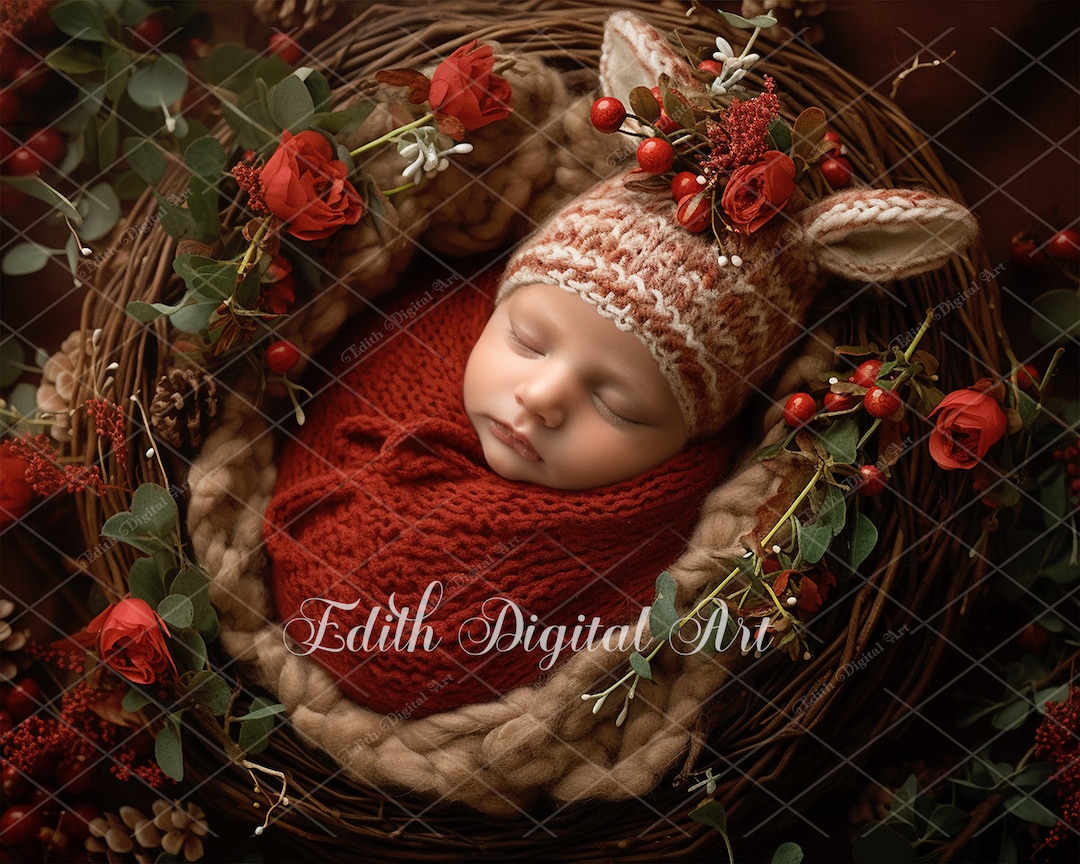 Newborn Christmas Backdrop Photography, Face Insert Baby Digital ...