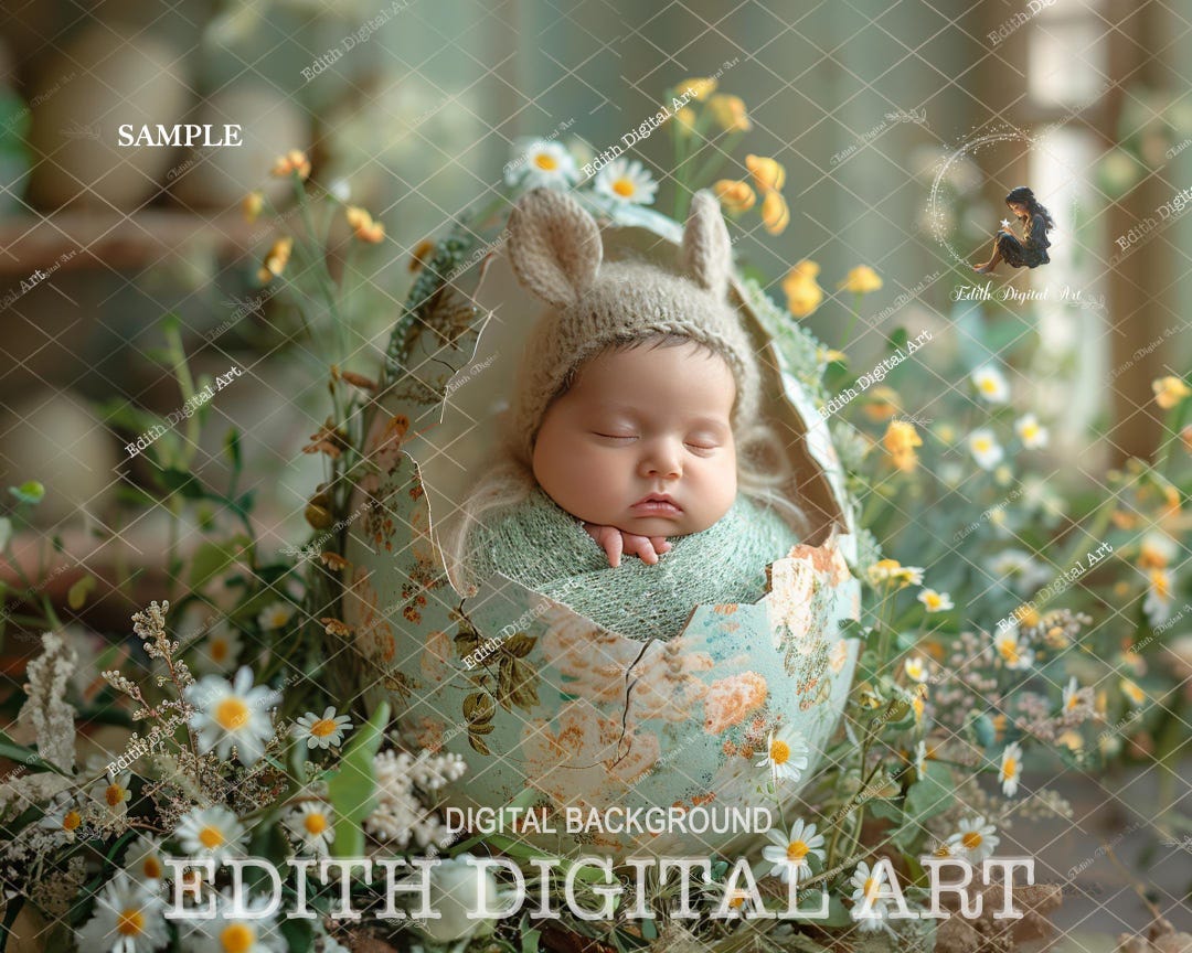 Newborn Digital Backdrop Photography, Easter Egg at Spring Wildflowers ...