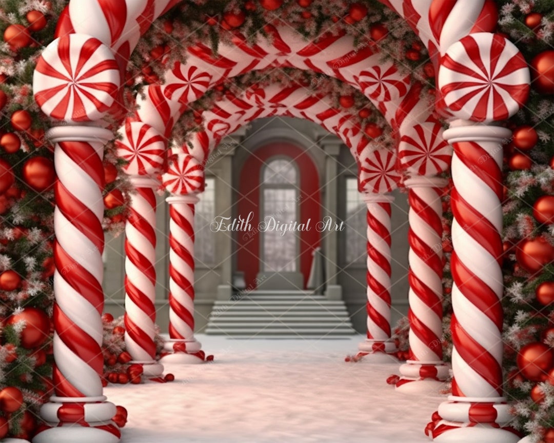 Christmas Digital Backdrop Photography, Enchanted Sweet Candycane Road ...