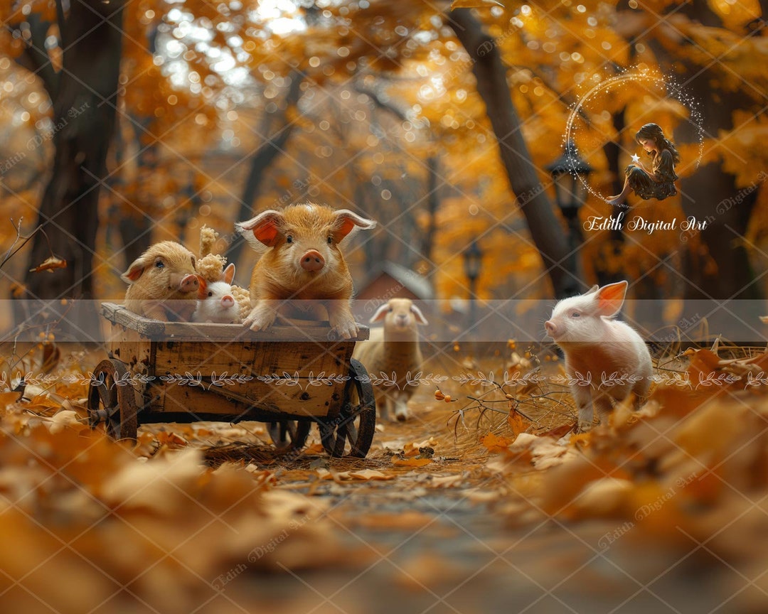 Fall Digital Backdrop for Photography Composite, Farm Animals at Autumn ...